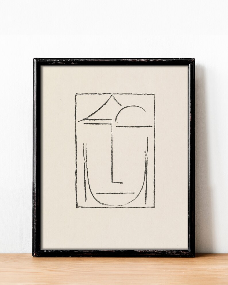 Abstract Face Drawing, PRINTABLE Vintage Sketch Artwork, Black & White ...