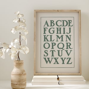 Vintage ABC Poster Print, Sage Green Alphabet Chart, Nursery Letter ...