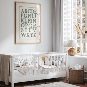 Vintage ABC Poster Print, Sage Green Alphabet Chart, Nursery Letter ...