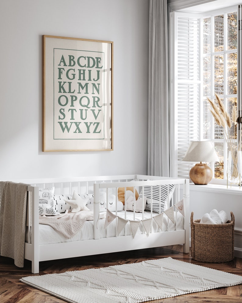 Vintage ABC Poster Print, Sage Green Alphabet Chart, Nursery Letter ...