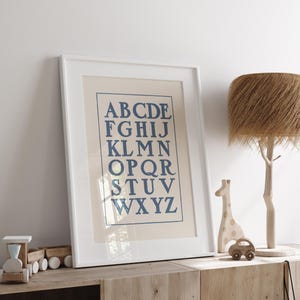 Alphabet Poster Print, Navy Blue ABC Chart, Vintage Nursery Letter ...