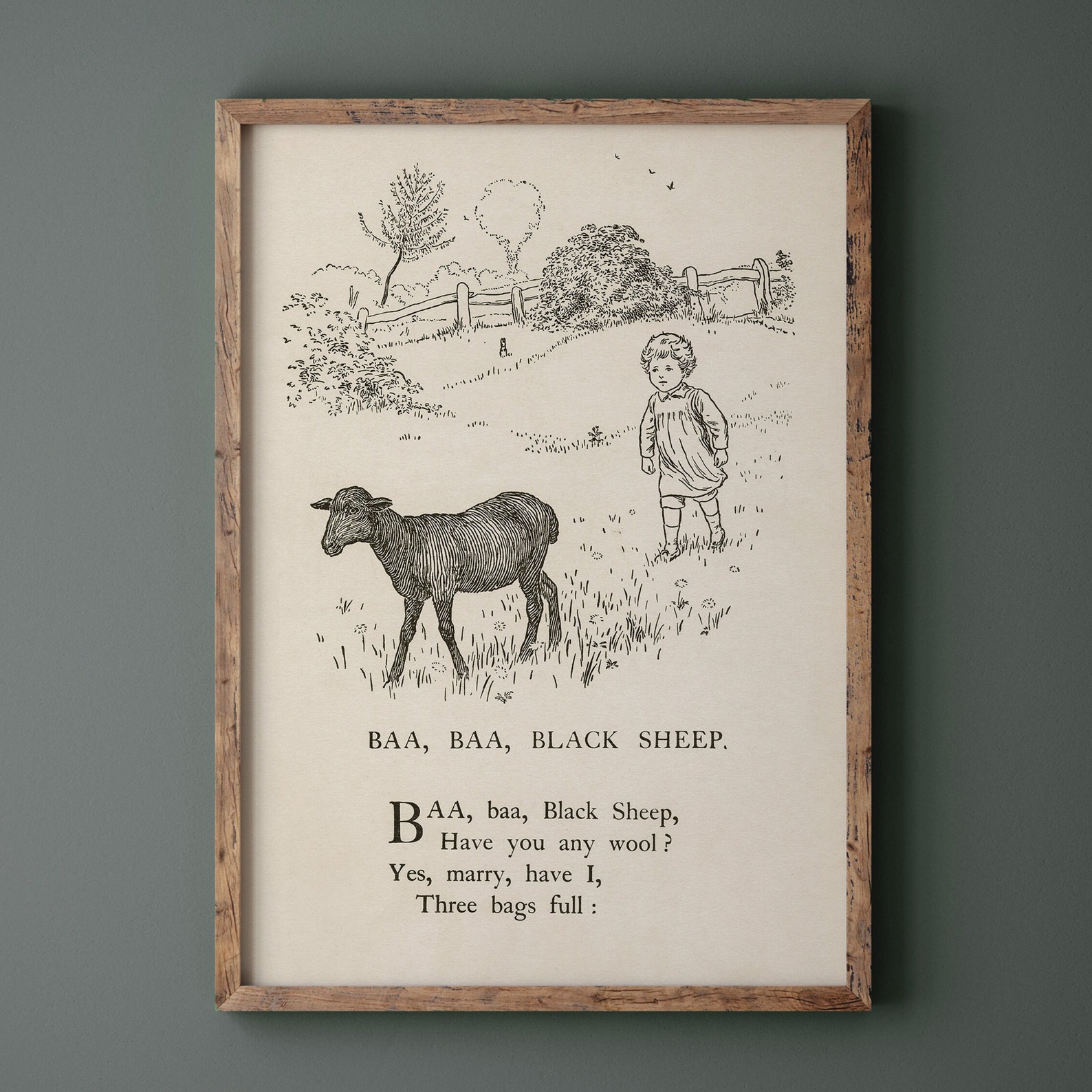 Nursery Rhyme Art Print, Baa Baa Black Sheep Vintage Children's Book ...