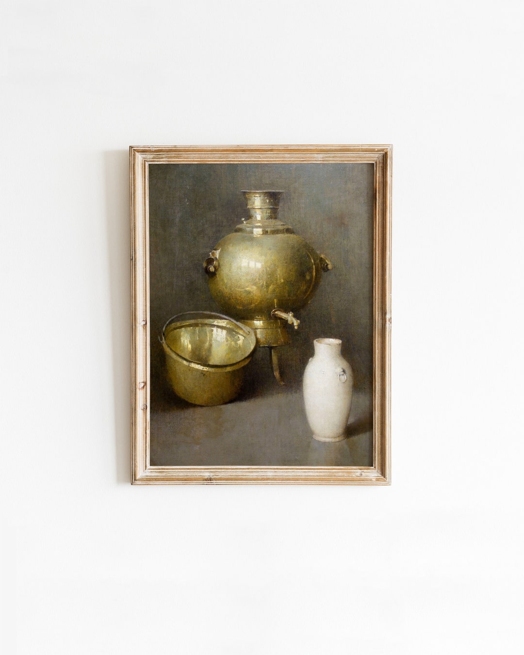 Vintage Still Life Painting With Brass Vessels, Classical Interior ...