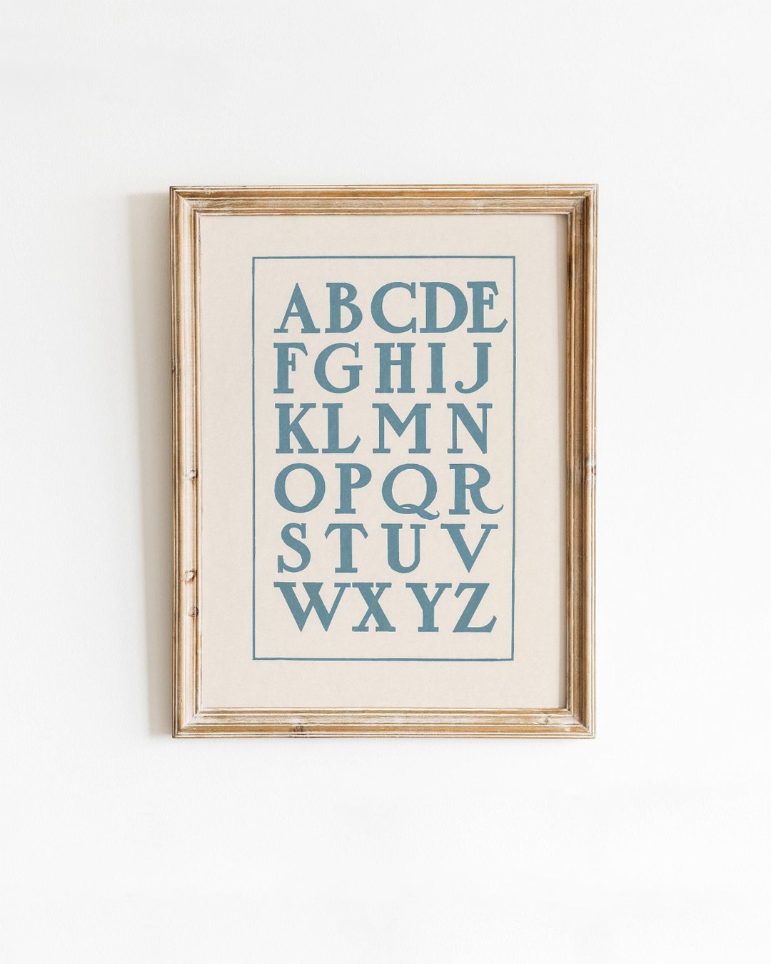 Alphabet Poster Print, Dusty Blue ABC Chart, Vintage Nursery Letter ...