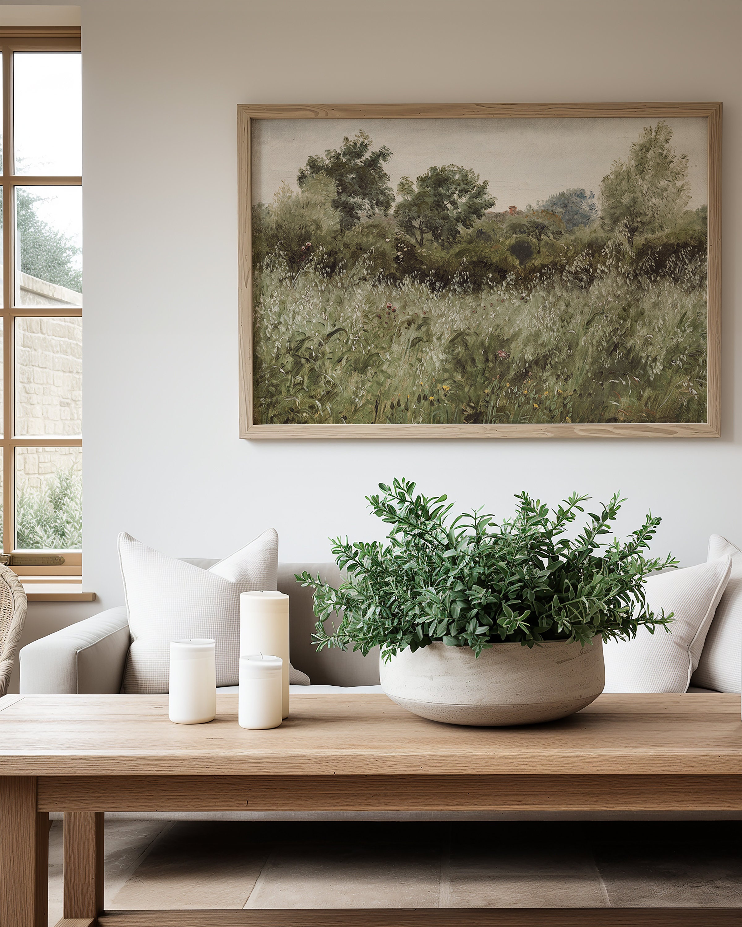 Antique Wildflower Field Landscape Painting, Farm House Style Art Print ...