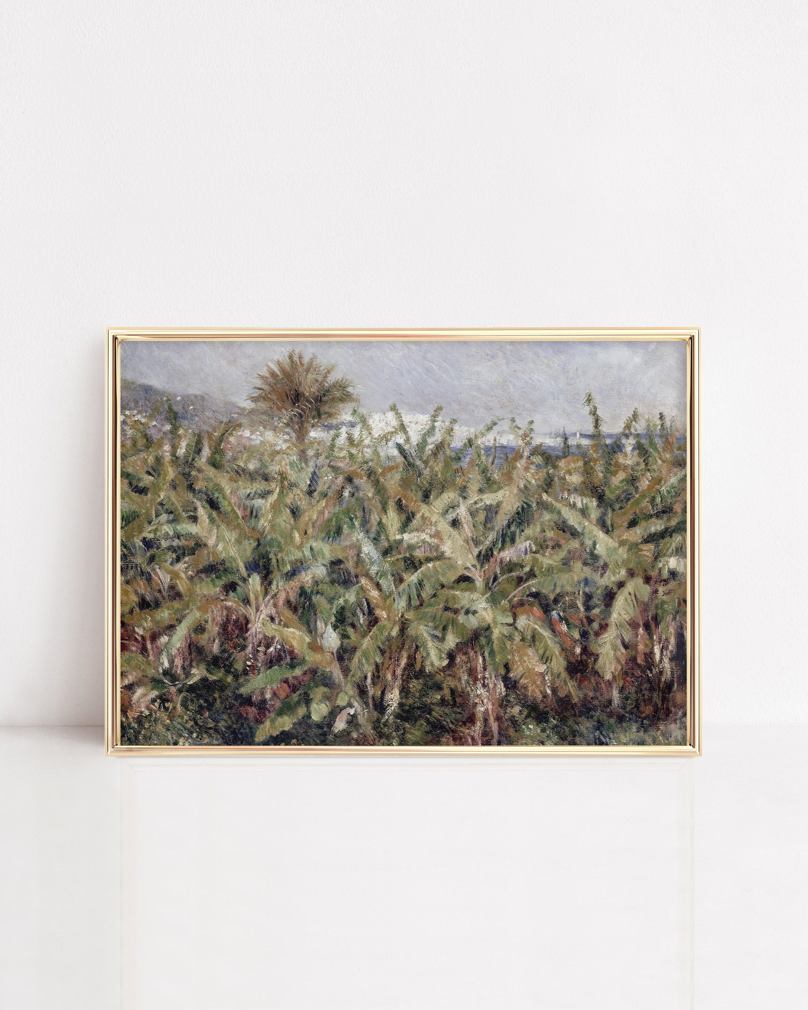 Tropical Palms Landscape Painting, Vintage Banana Tree Grove Artwork ...