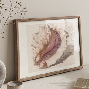 Antique Conch Shell Watercolor Painting, Decorative Seashell Art Print ...