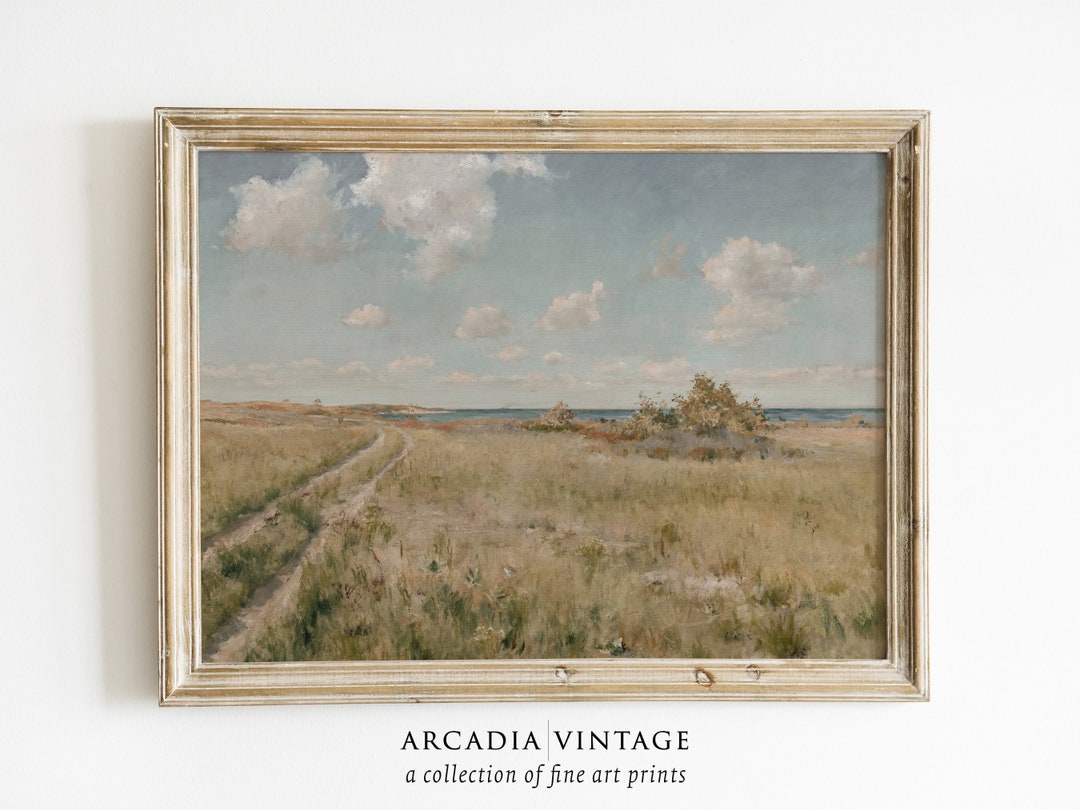 Coastal Shoreline Landscape Painting Vintage Country Road Art Print ...
