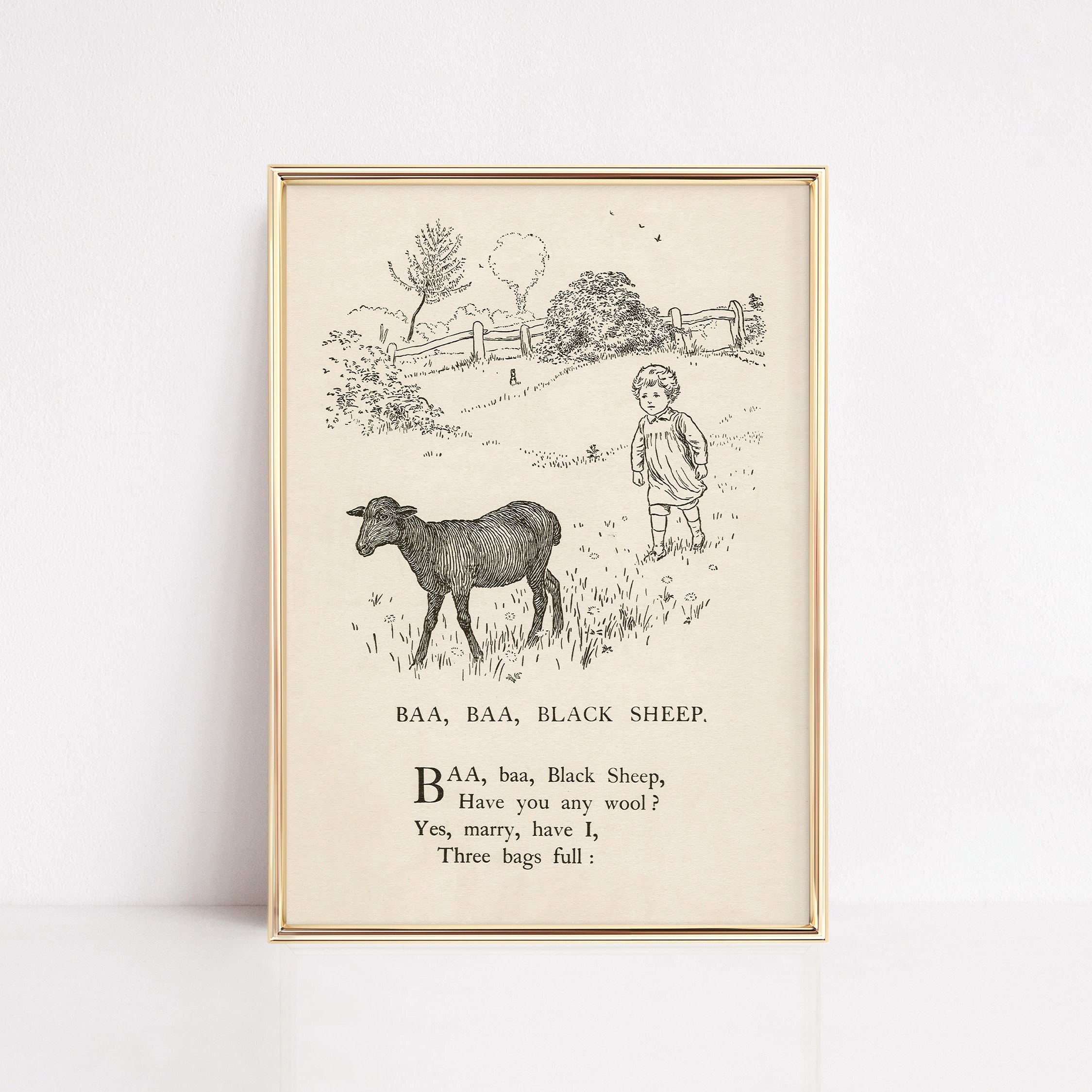 Nursery Rhyme Art Print, Baa Baa Black Sheep Vintage Children's Book ...
