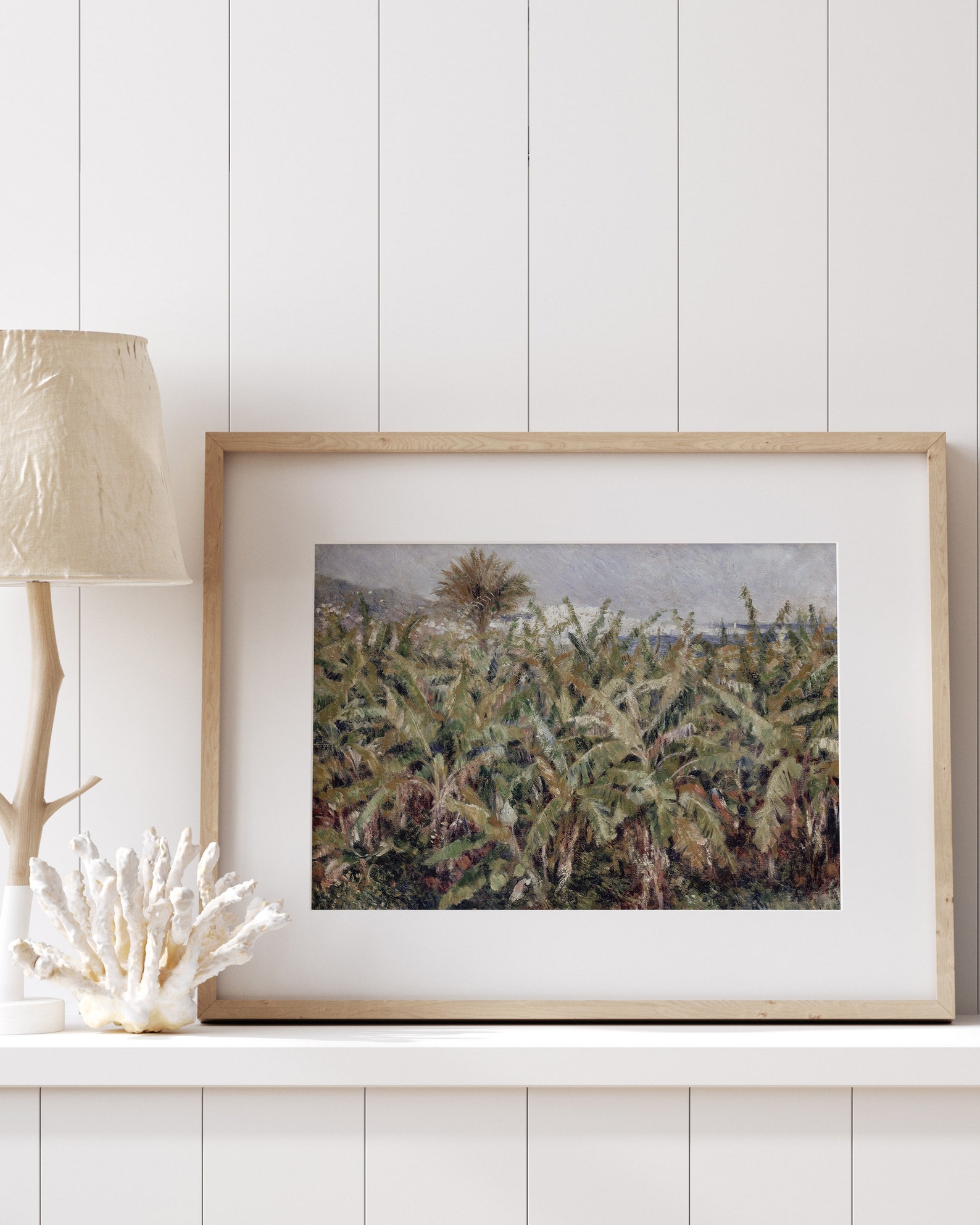 Tropical Palms Landscape Painting, Vintage Banana Tree Grove Artwork ...