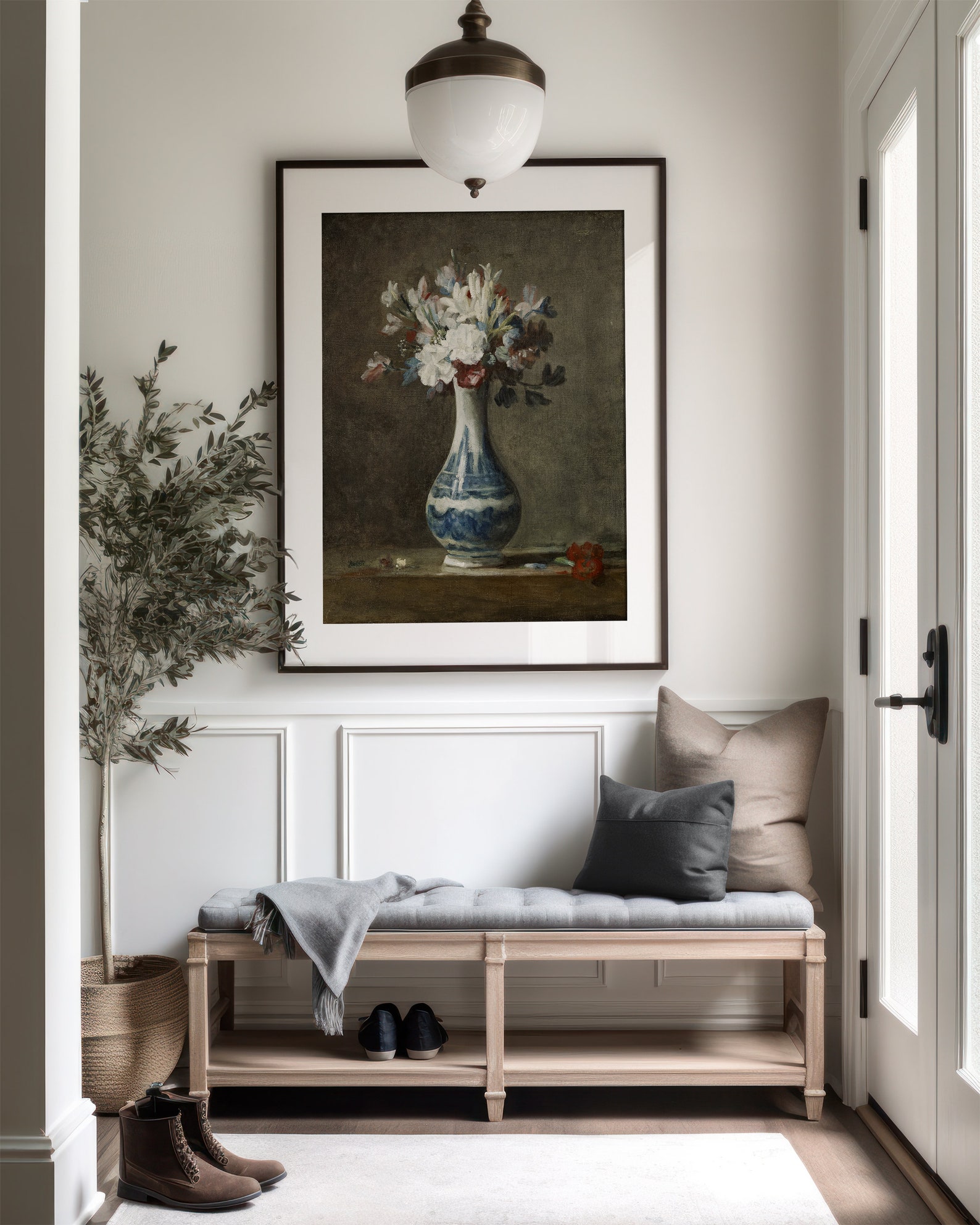 Spring Flowers in Blue & White Chinoiserie Vase, Antique Floral Still ...