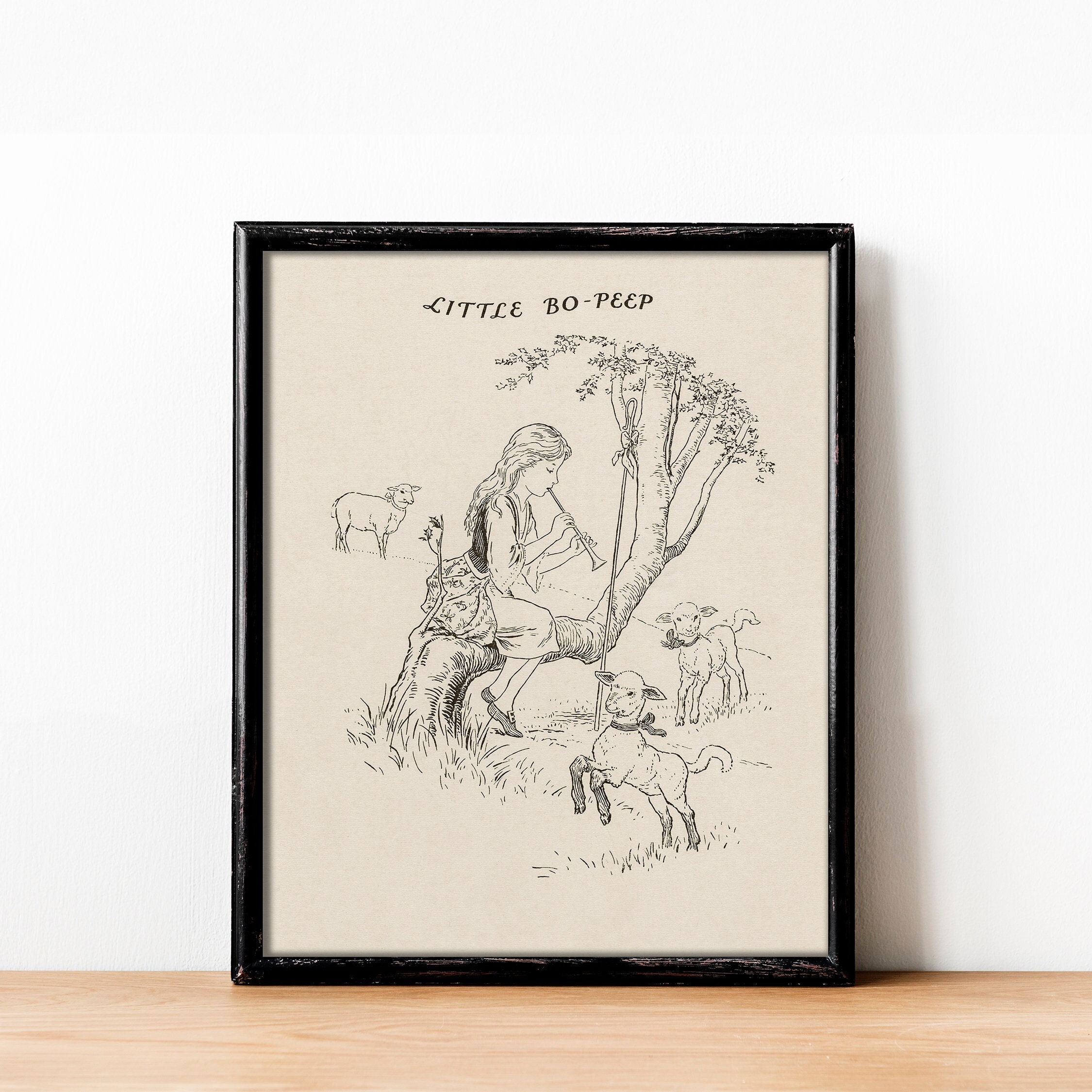 Nursery Rhyme Illustration, Little Bo Peep Art Print, Vintage Girl's ...