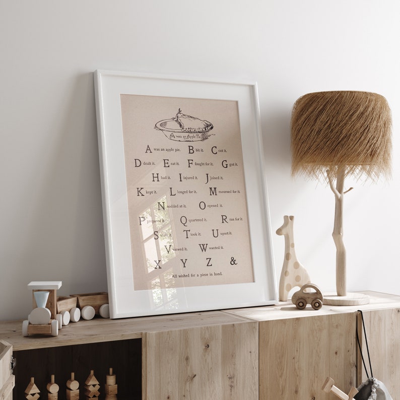 Alphabet Illustration Nursery Wall Art, Vintage Black & White ABC ...