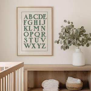 Vintage ABC Poster Print, Sage Green Alphabet Chart, Nursery Letter ...