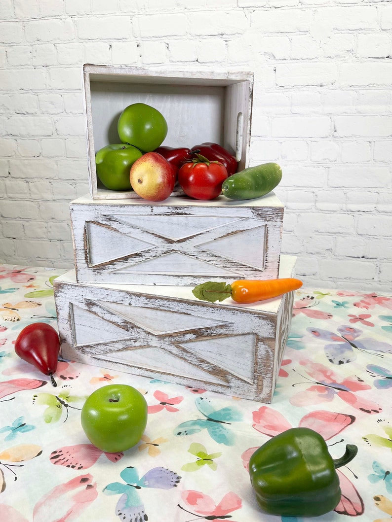 Rustic Nesting Wooden Crates Decorative Box, Achromatic Barn Door - Etsy