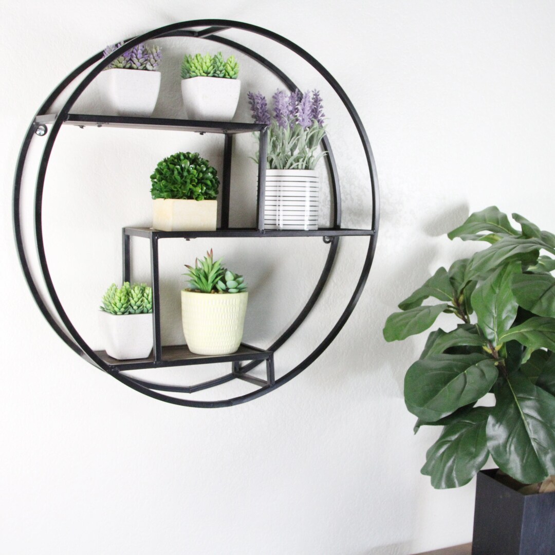 23 Mounted Iron Circle Hanging Storage Shelving Floating Shelf 3 Tier ...