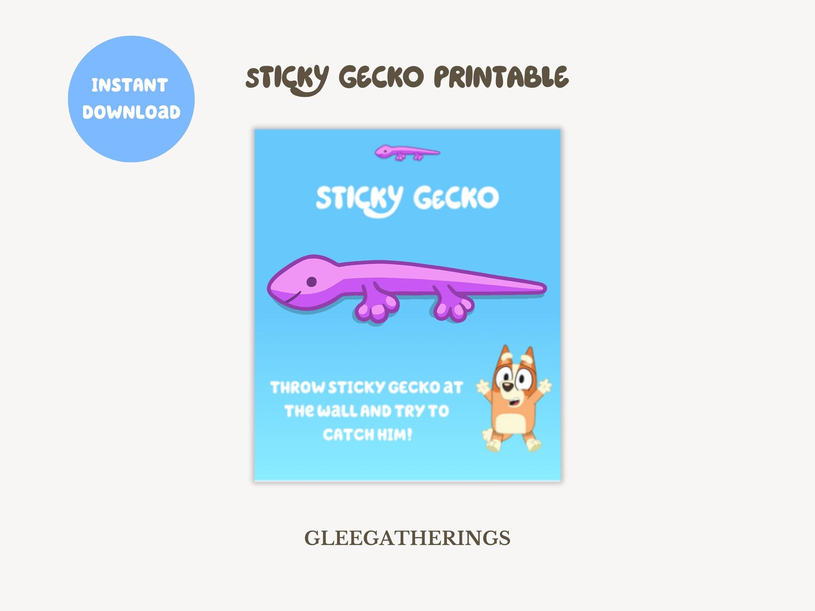 Sticky Gecko Bluey Party Favors | Digital Download | DIY Printable Kids ...