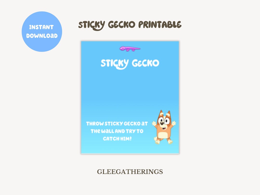 Sticky Gecko Bluey Party Favors Digital Download DIY Printable Kids ...