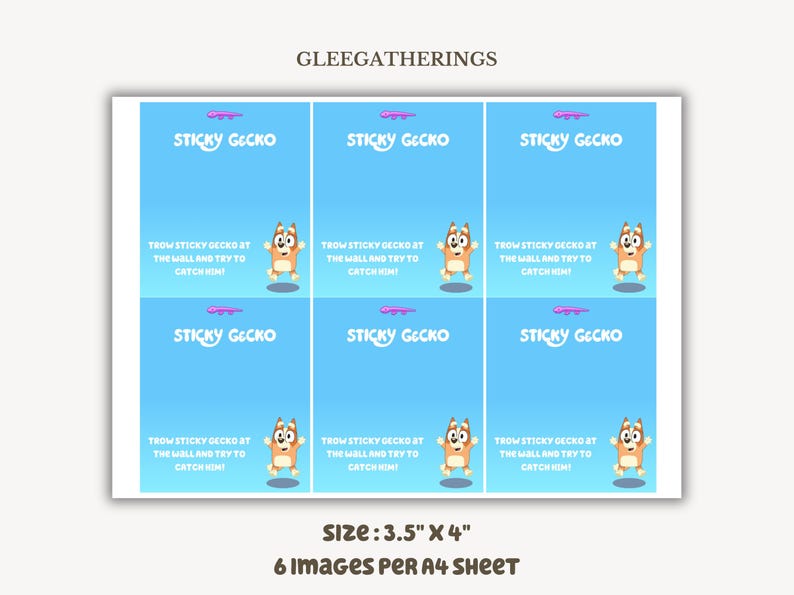 Sticky Gecko Bluey Party Favors | Digital Download | DIY Printable Kids ...