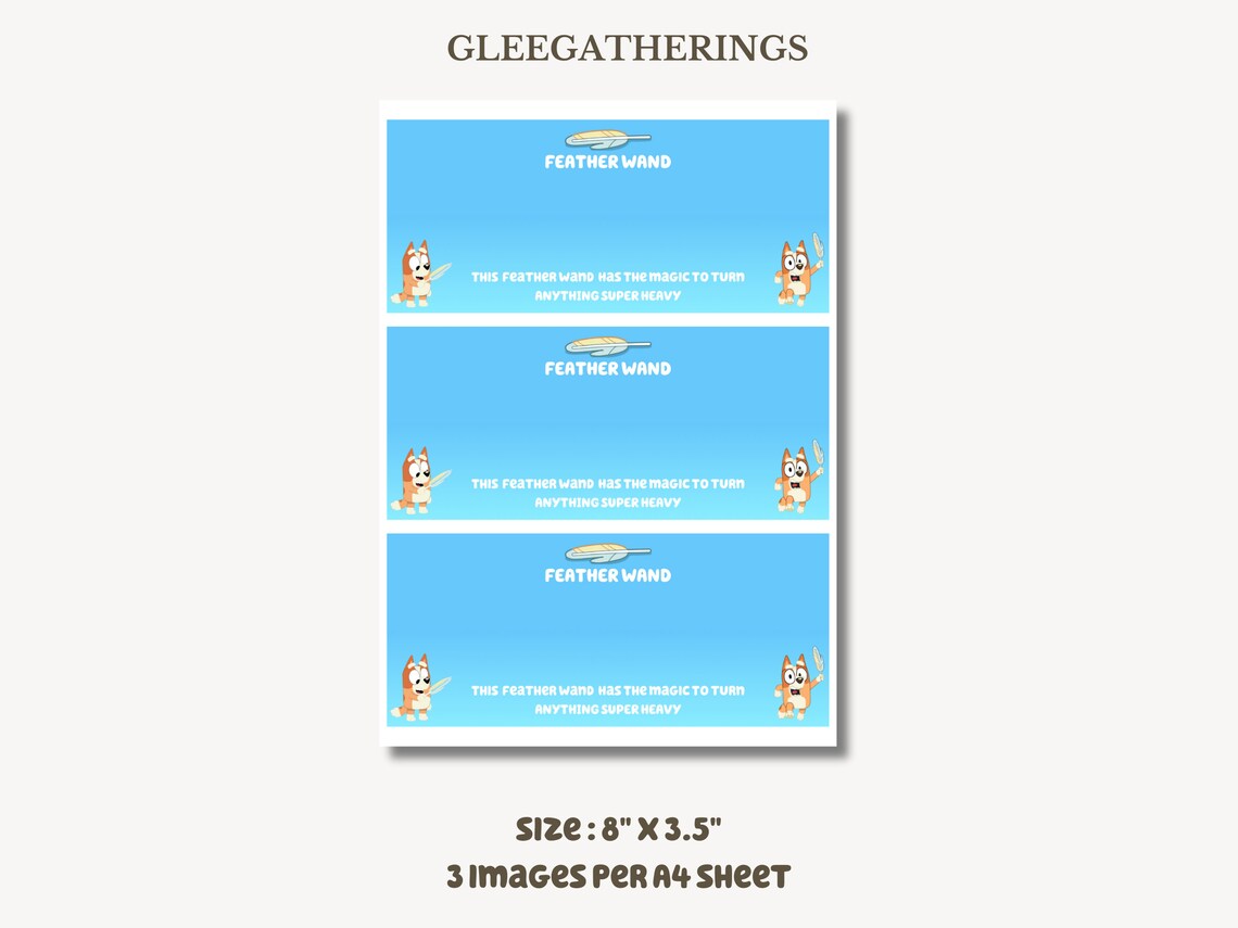 Feather Wand Party Favor Printable | Bluey | Bluey Party Decorations ...