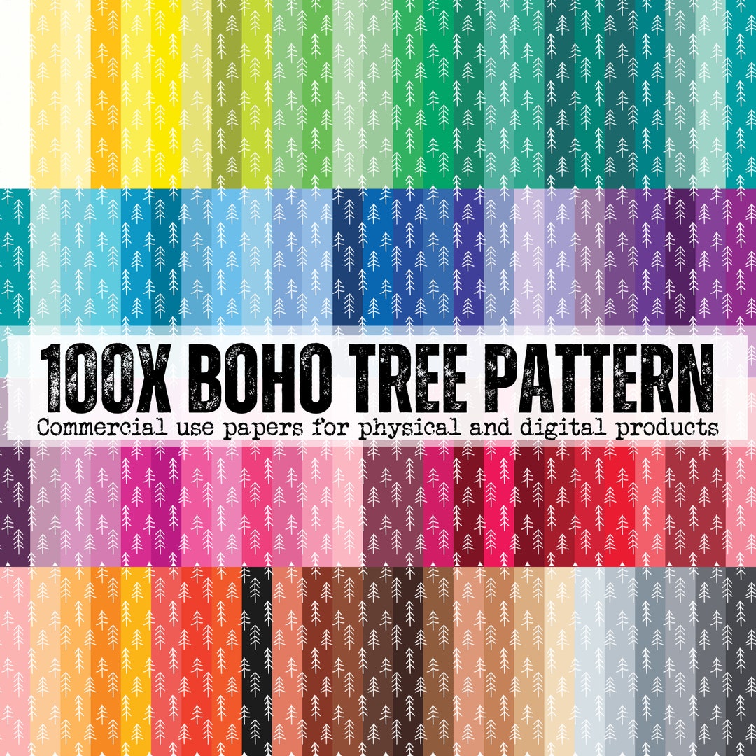 100 SEAMLESS Boho Tree Bohemian Paper Patterns White, Commercial Use ...