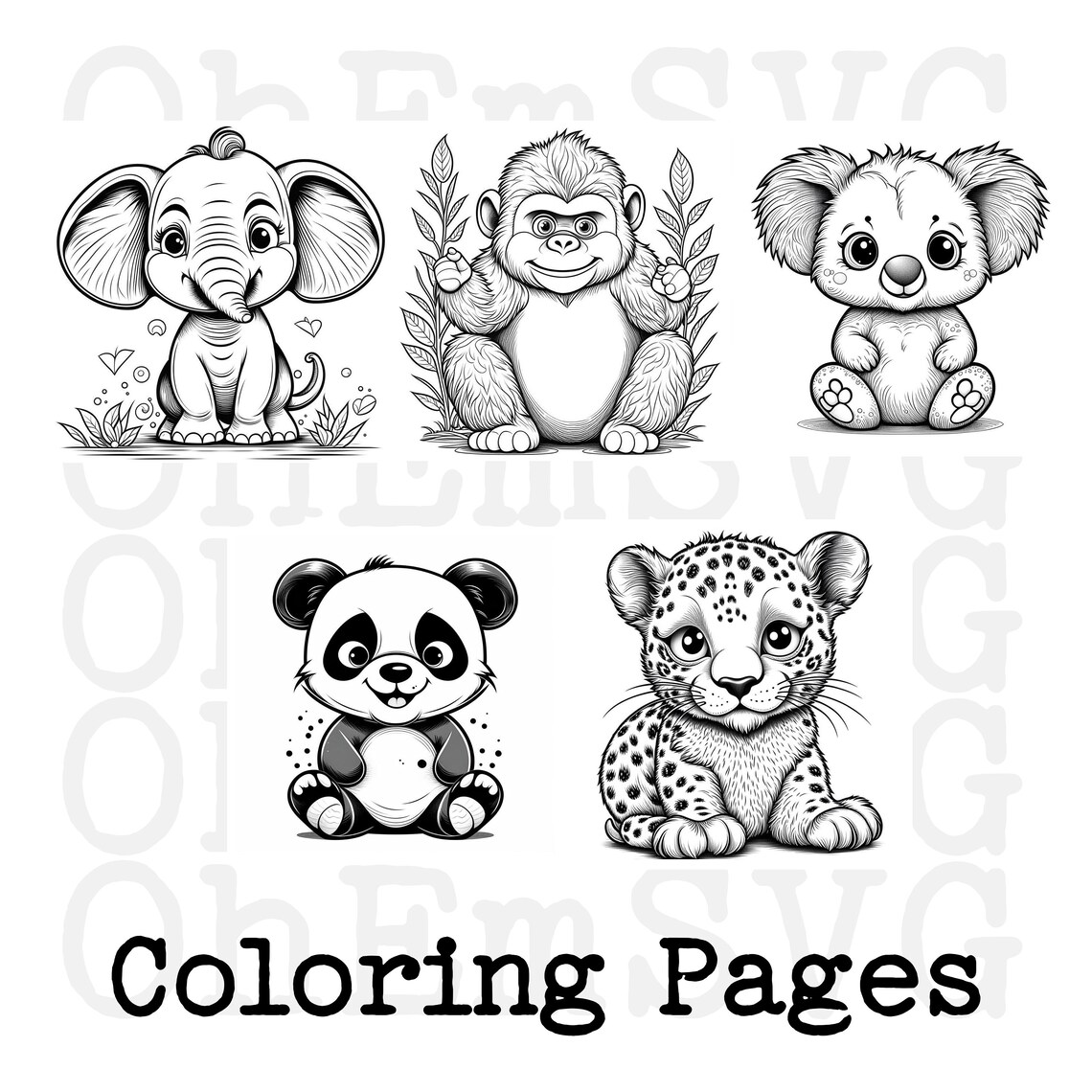5 Cute Zoo Animal Coloring Pages, Coloring Book Digital Download, Kids ...