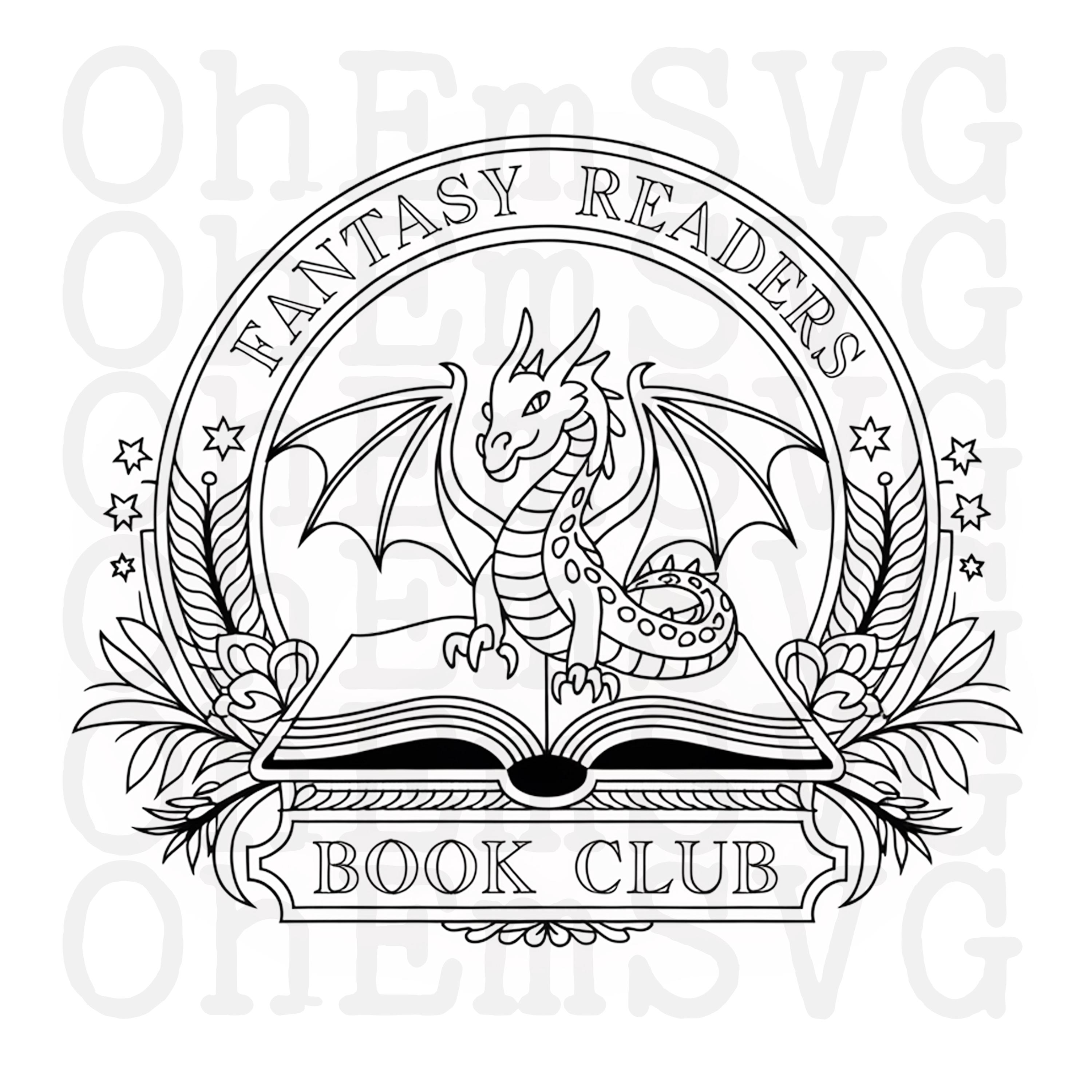 Fantasy Readers Book Club PNG Digital Download, Dragon Fantasy Reading ...