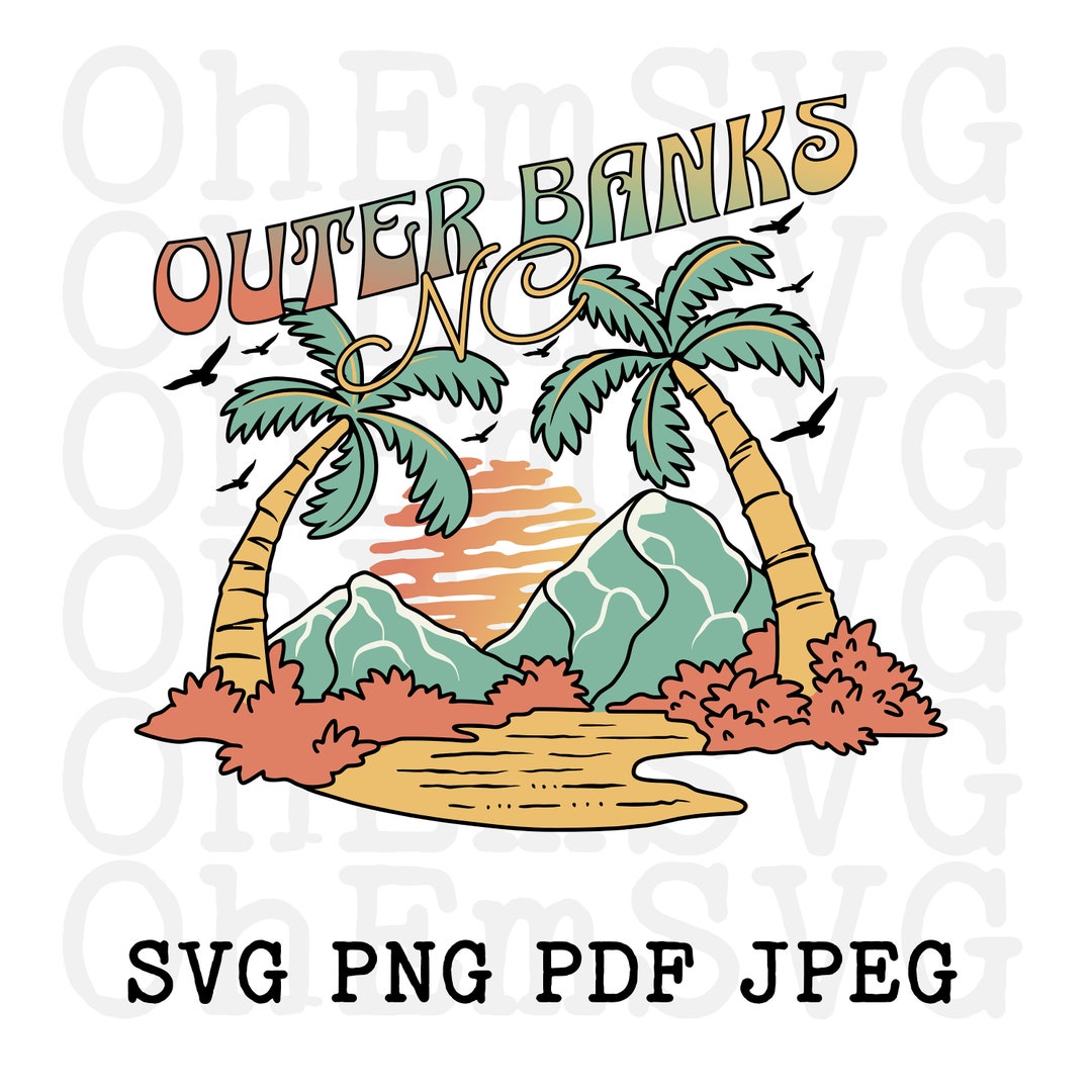 Outer Banks North Carolina SVG: Beach Palm Tree Design (digital ...