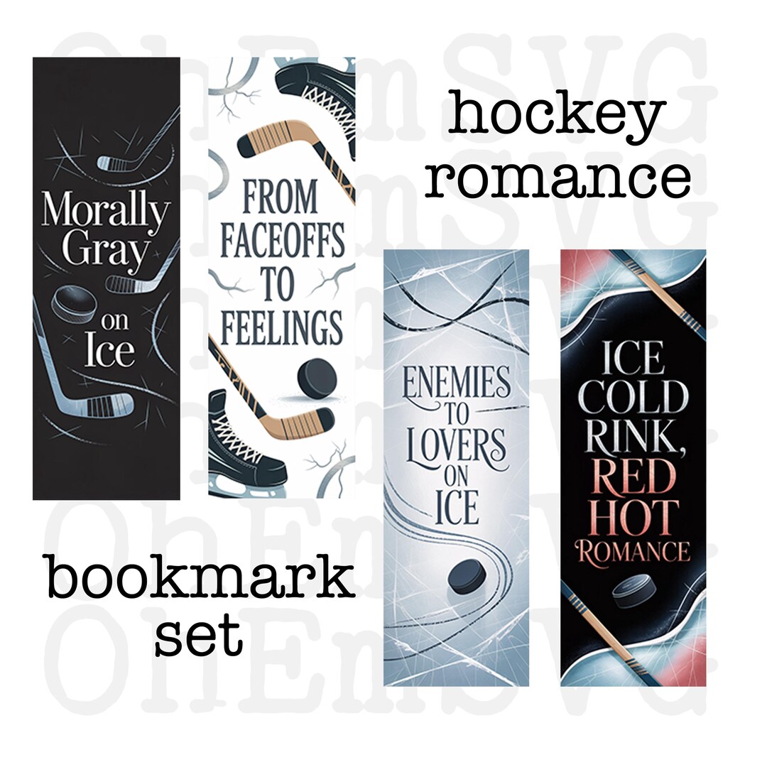 Hockey Romance Bookmarks Set Pngs: Set of 4 Bookmark Designs (digital ...