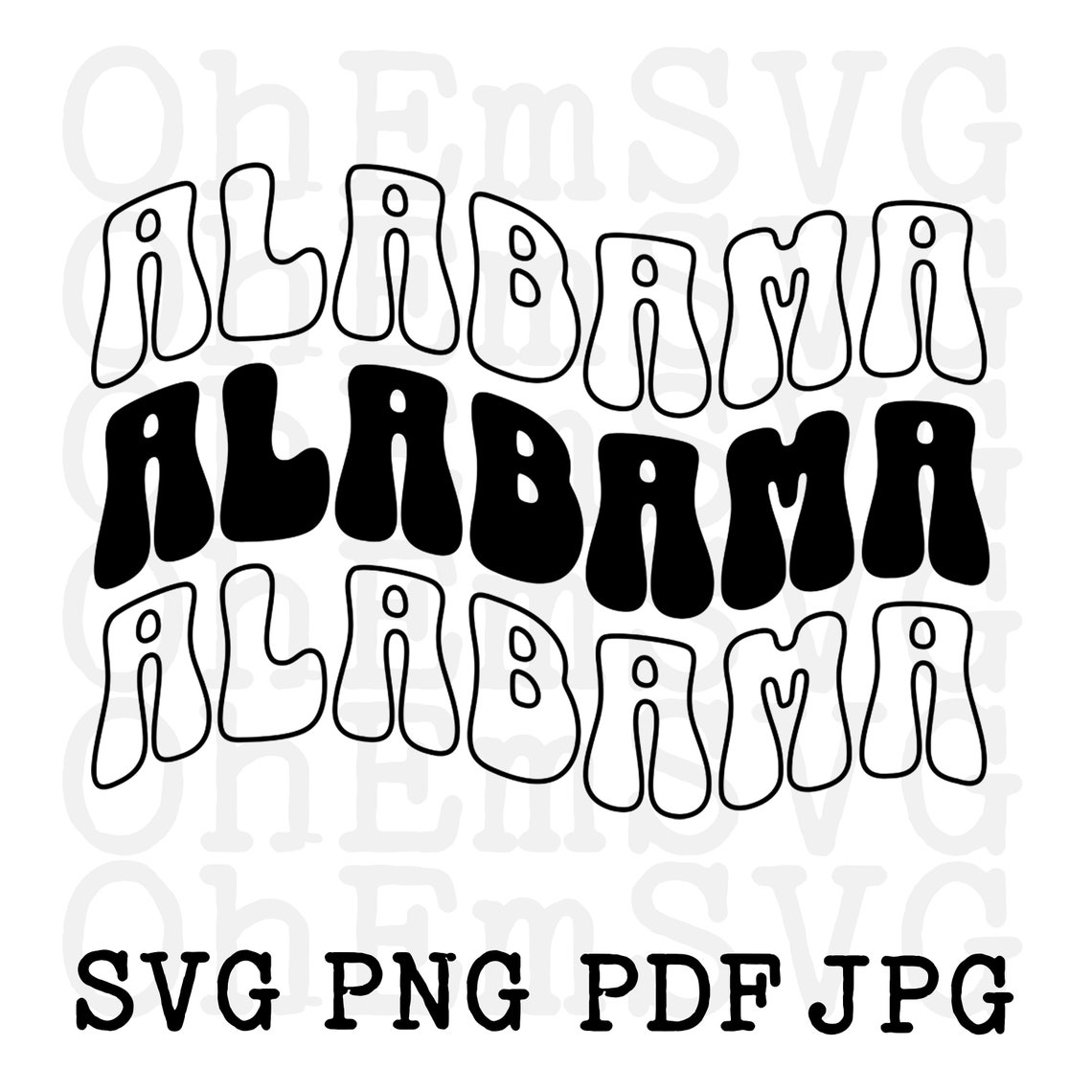 Wavy Alabama SVG Digital Download, Cute Retro Alabama Wavy Font Print ...