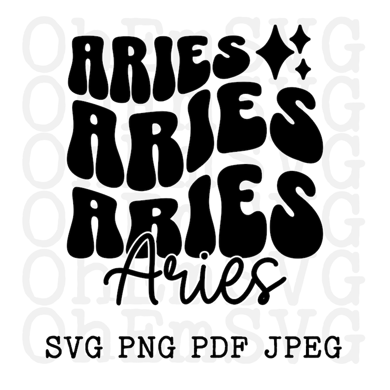 Wavy Aries SVG Digital Download, Cute Wavy Retro Aries Zodiac Sign Font ...