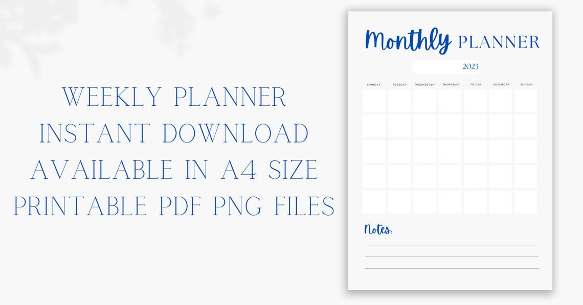 Monthly Planner 2023 | Instant Download | Printable PDF & PNG Files - Etsy