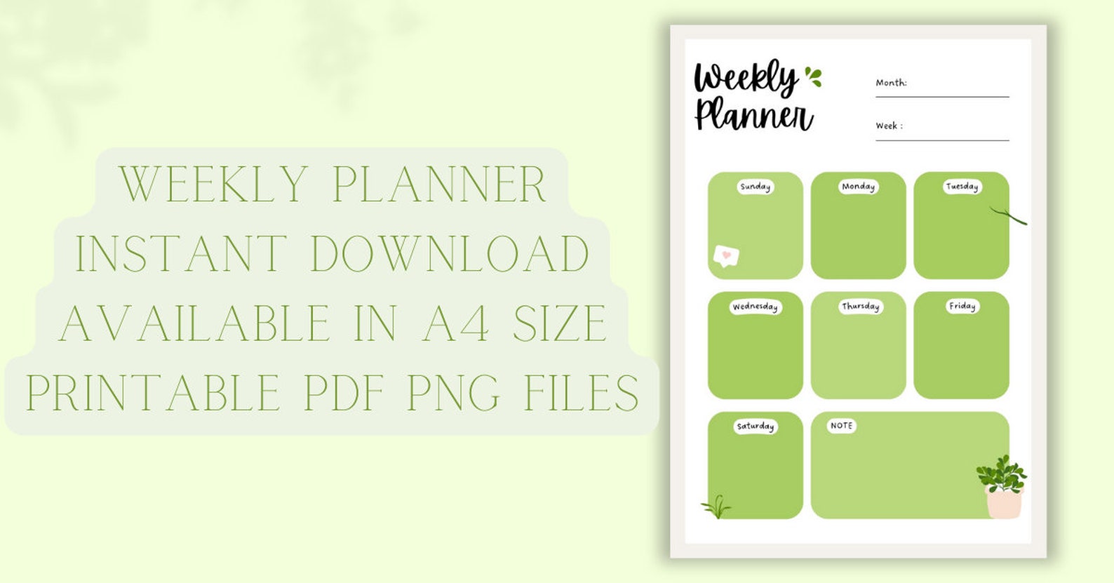 Printable Weekly Planner PDF PNG Files: Instant Download - Etsy