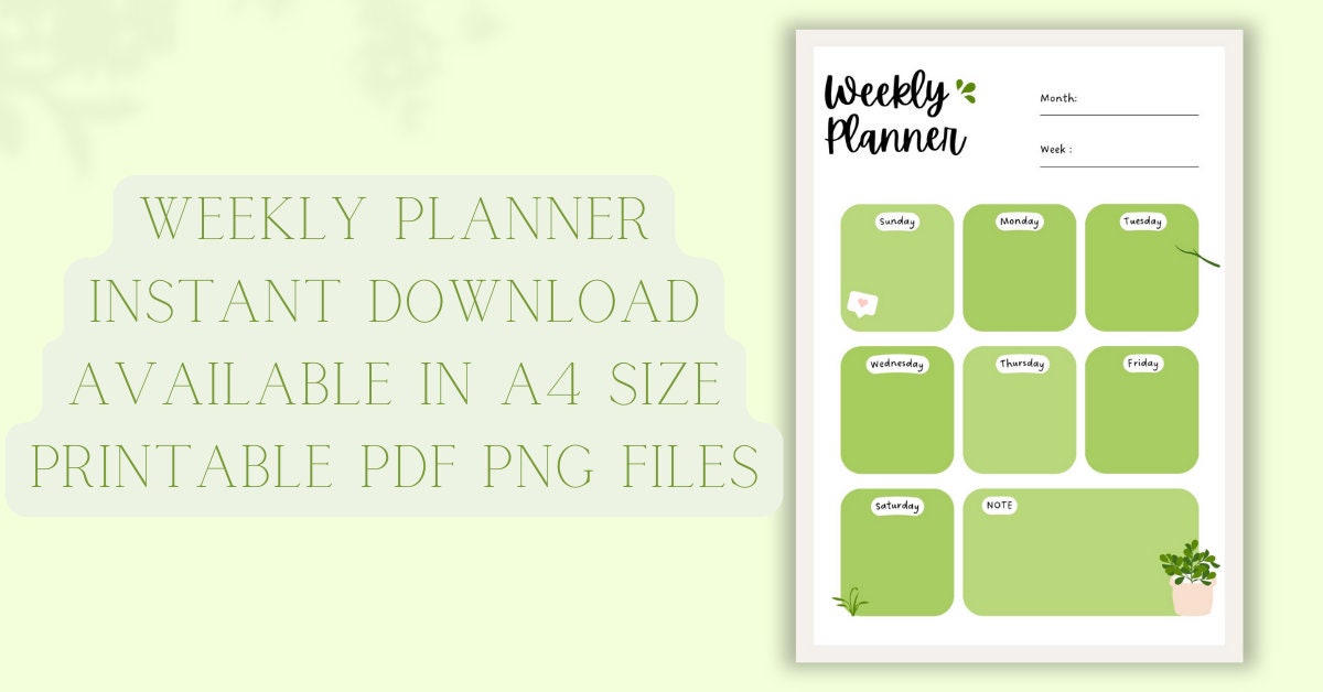 Printable Weekly Planner - PDF PNG Files: Instant Download - Etsy