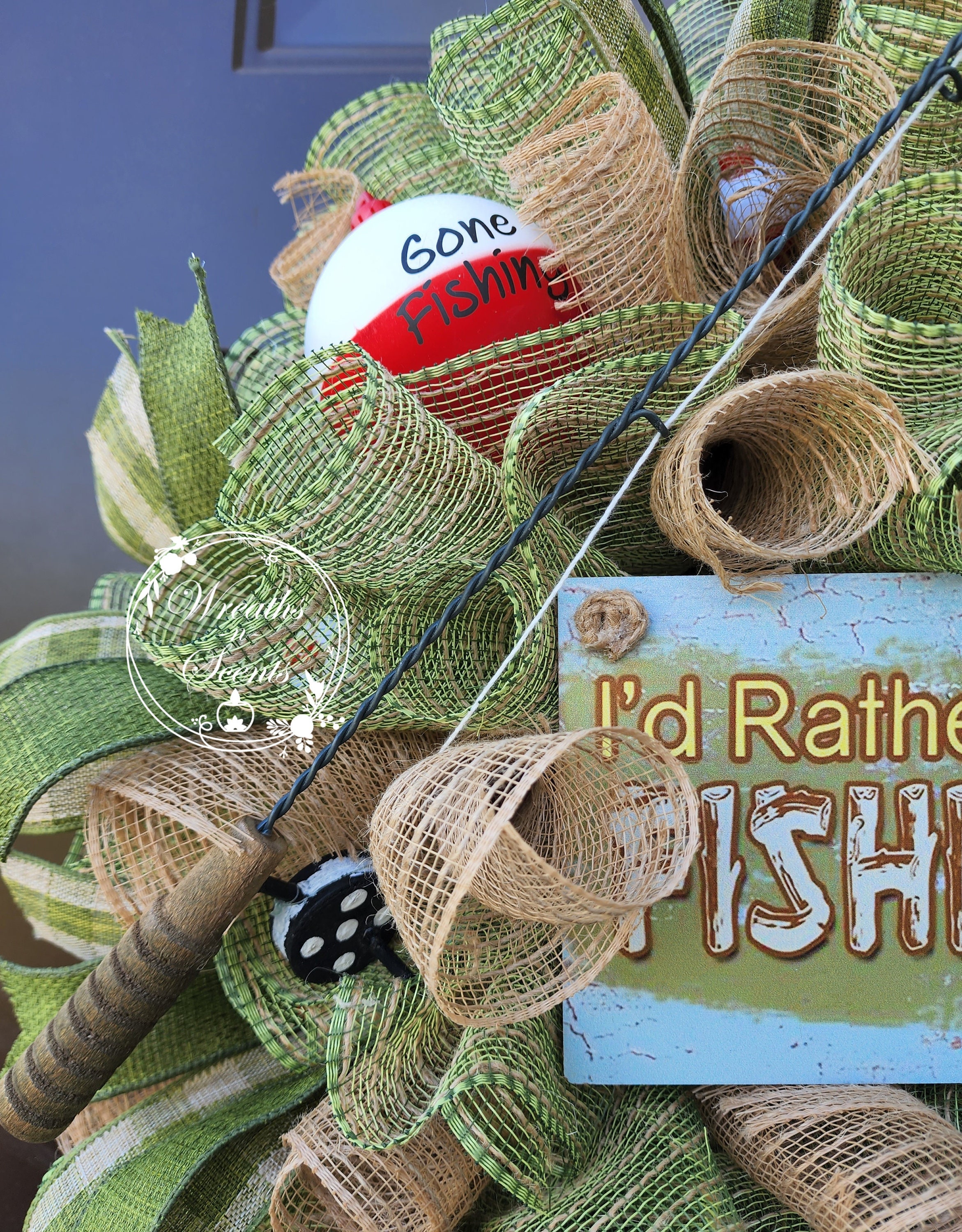 Fishing Themed Mesh Wreath, Angler Wreath, Bass Fish Decor, Sports ...