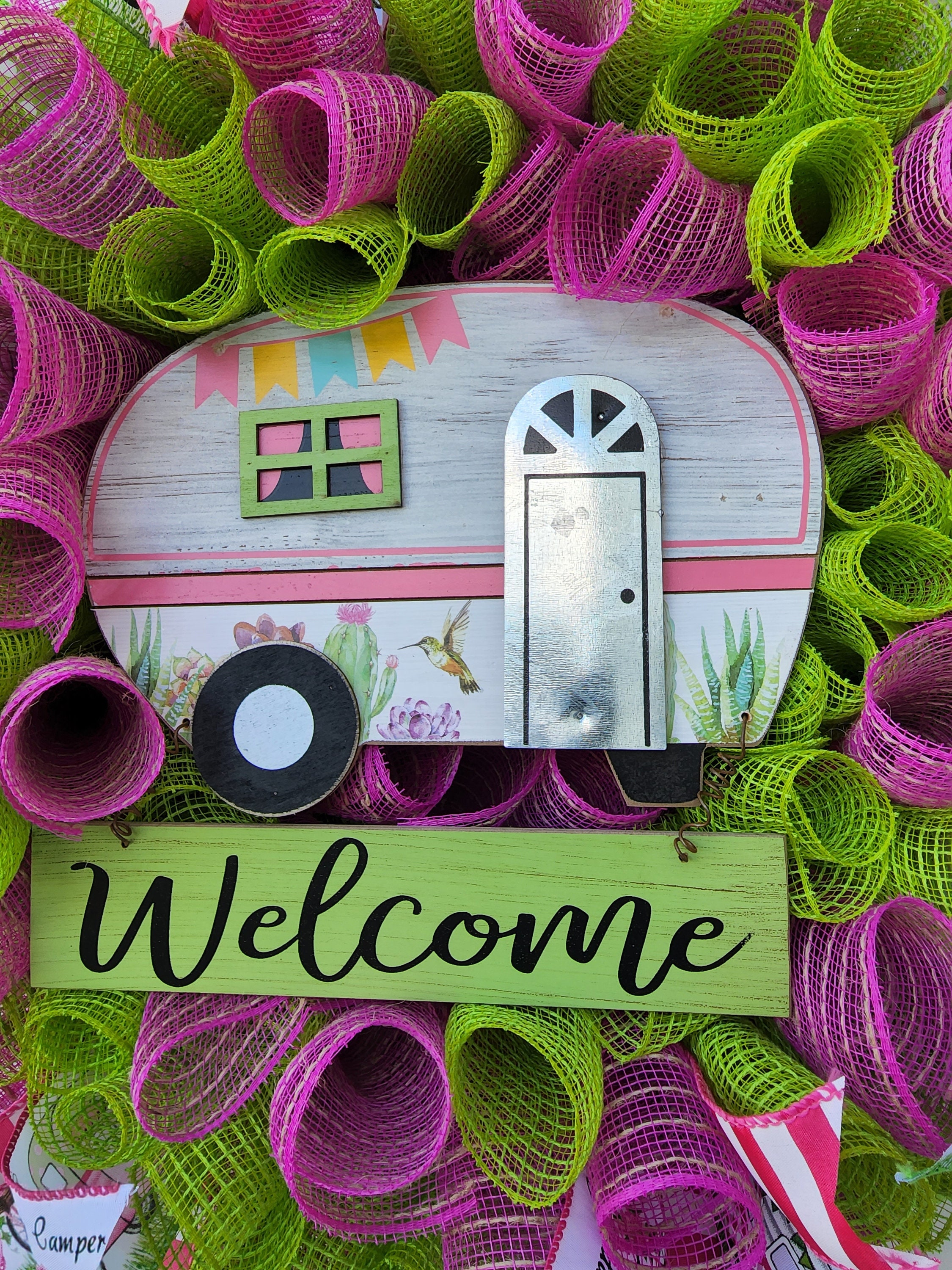 Camper Welcome Mesh Wreath, Spring Summer Camper, Welcome Camper Sign ...