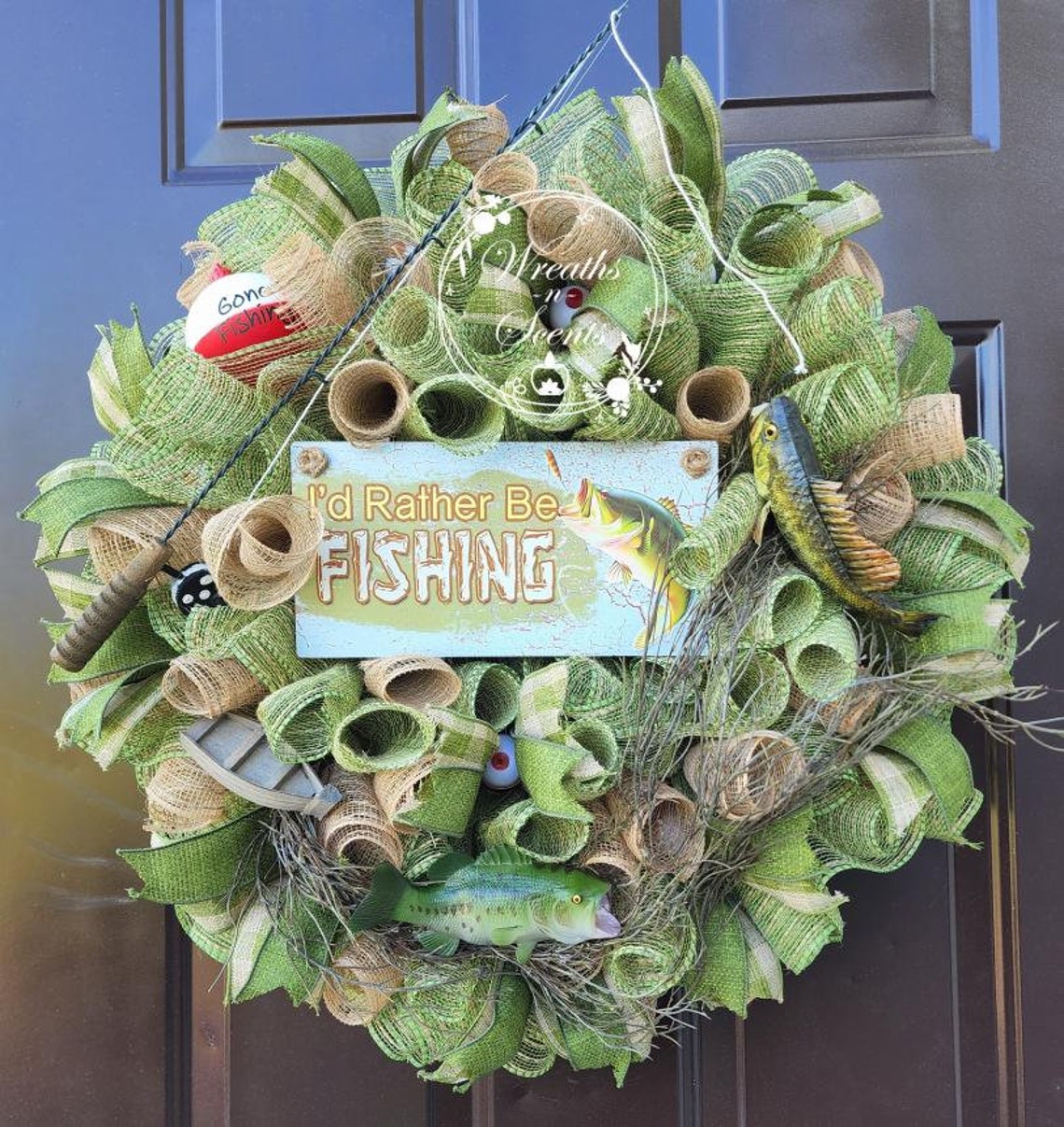 Fishing Themed Mesh Wreath, Angler Wreath, Bass Fish Decor, Sports ...