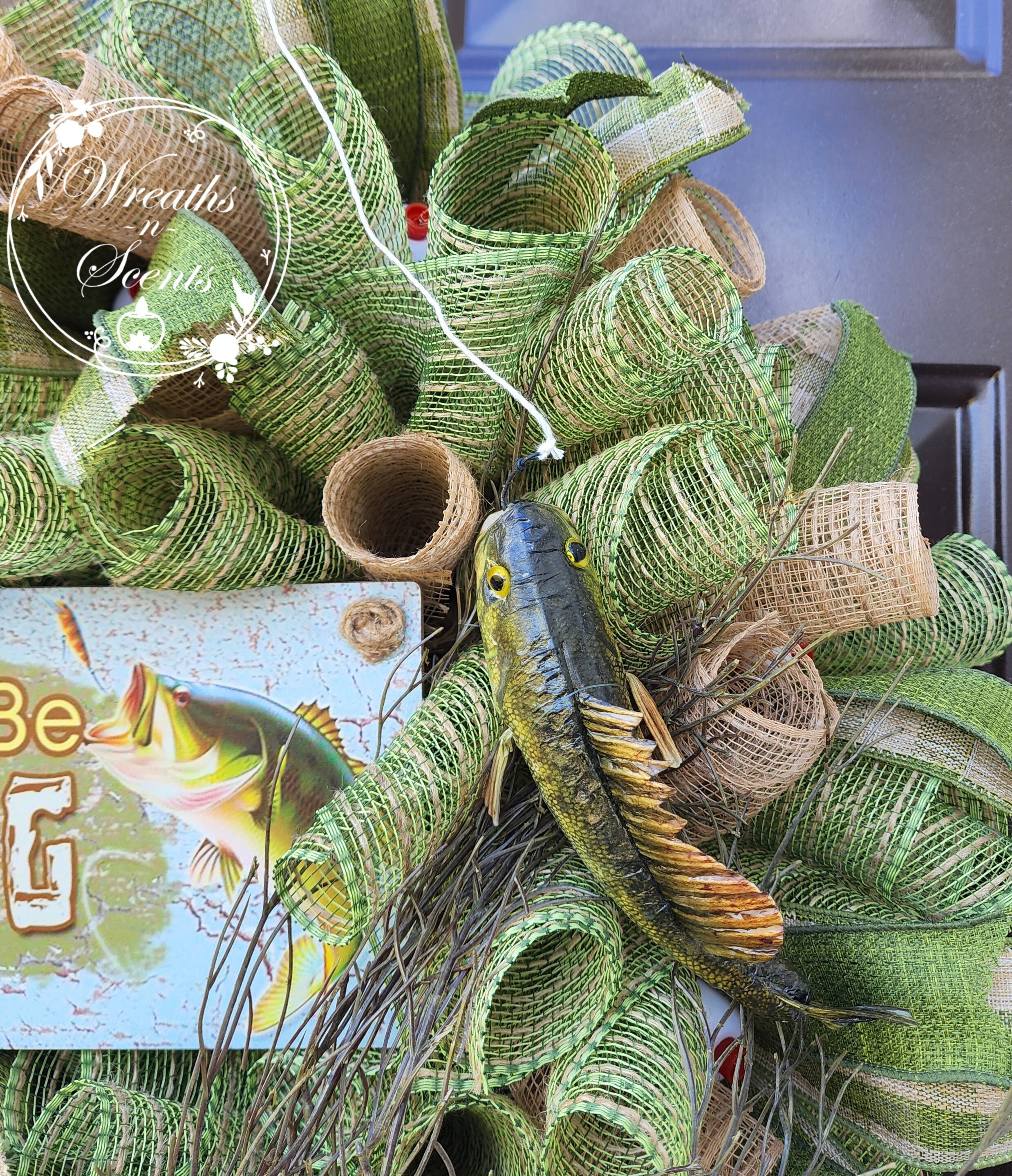 Fishing Themed Mesh Wreath, Angler Wreath, Bass Fish Decor, Sports ...