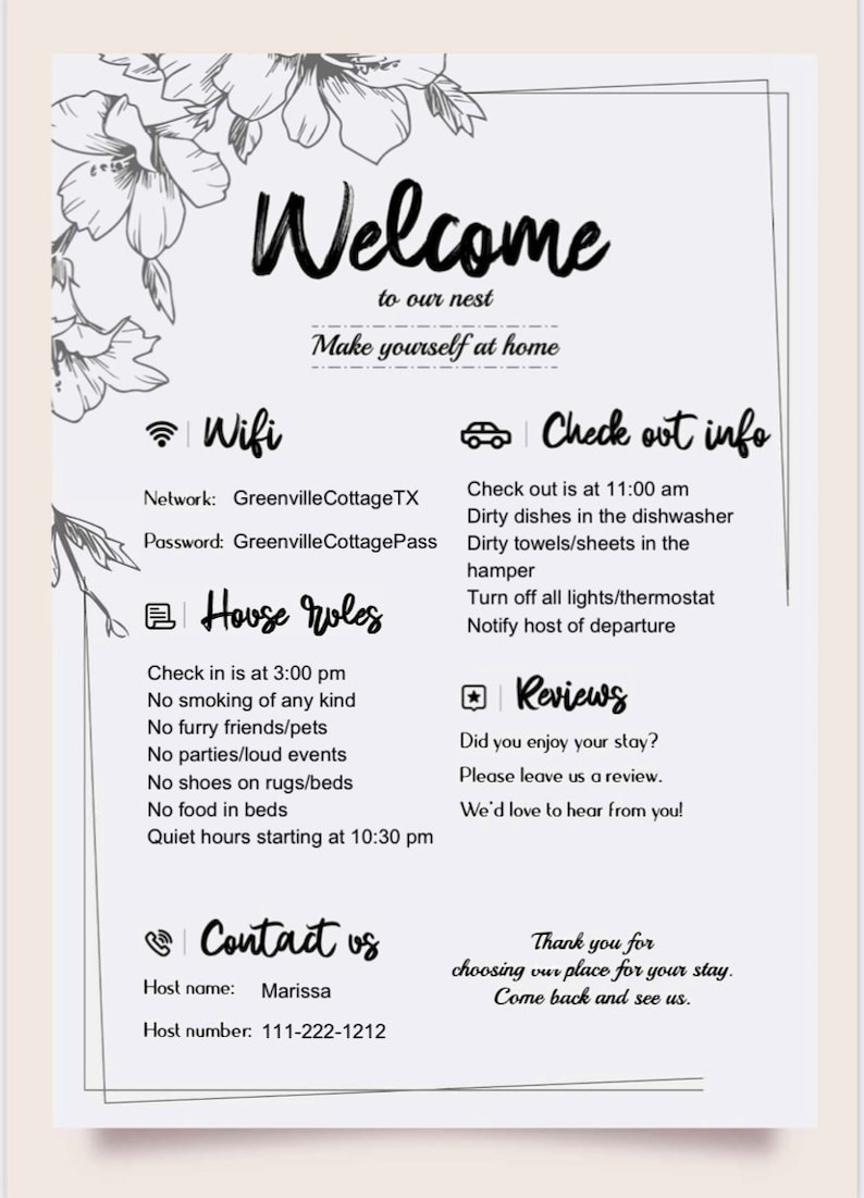 Airbnb Check In, House Rules, House Manual - Etsy
