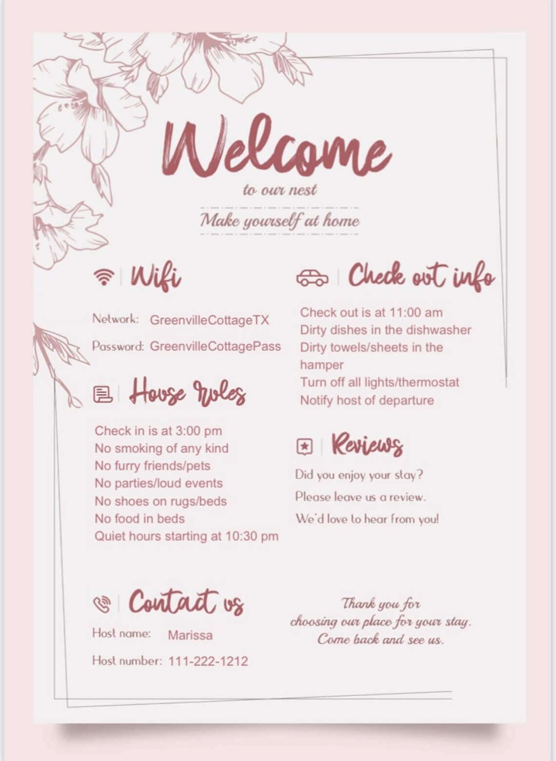 Airbnb Check In, House Rules, House Manual - Etsy