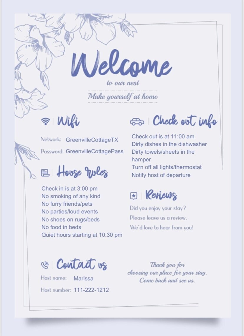 Airbnb Check In, House Rules, House Manual - Etsy