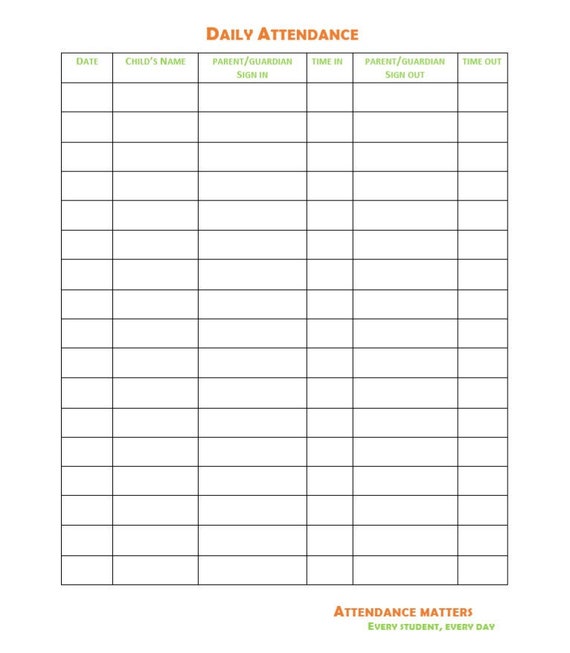 Daily Attendance Sheet - Etsy