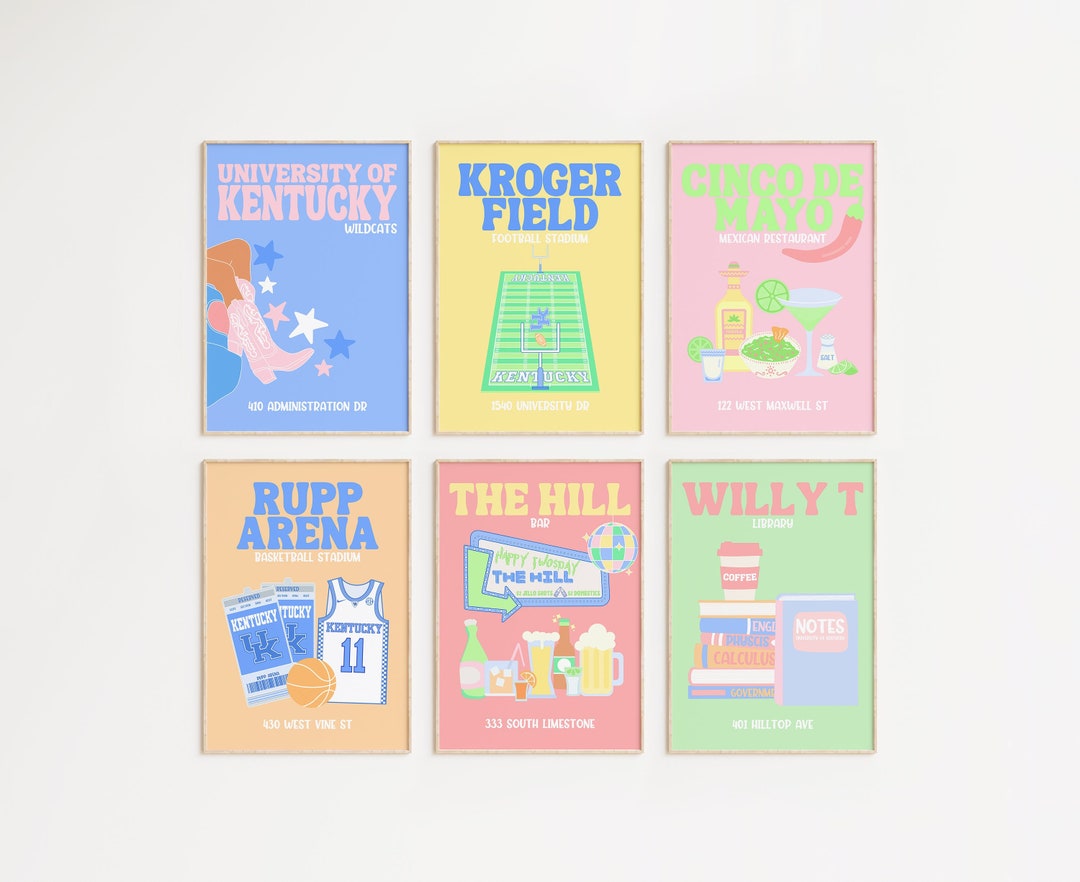 Preppy UK Set of 6 Lexington Kentucky University of Kentucky Wall Art ...