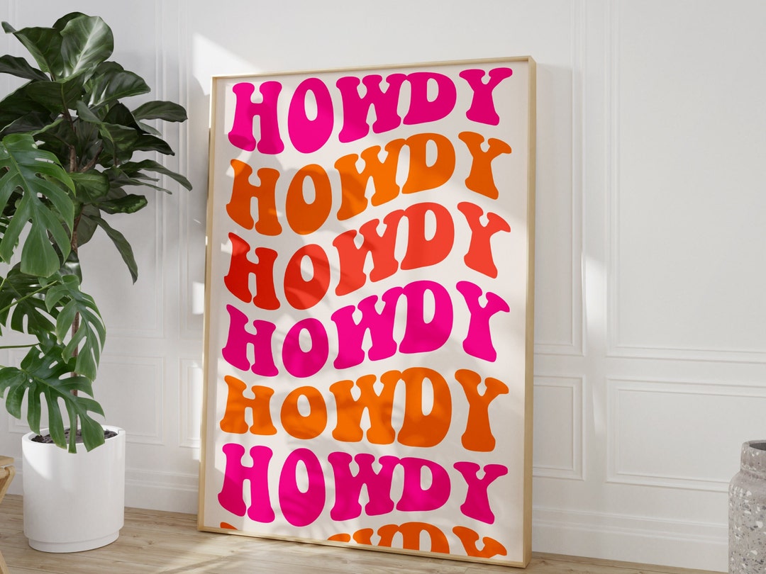 Groovy Howdy Printable Wall Art Trendy Wall Art Howdy Print Pink and ...