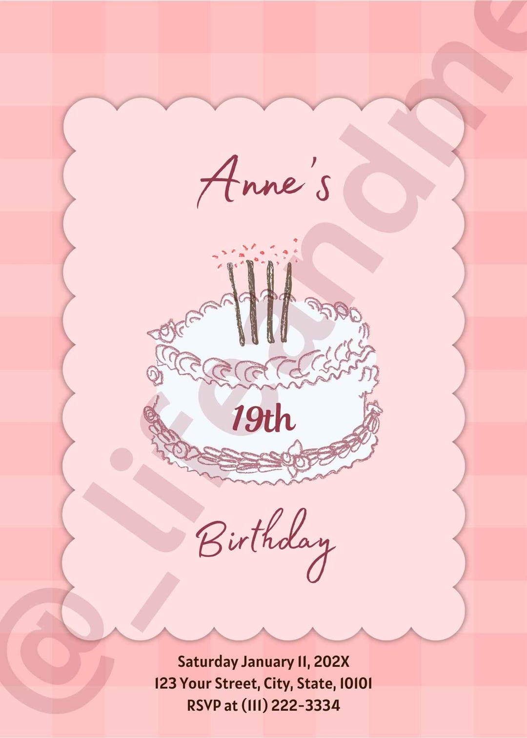 Pink Birthday Invitation Template Editable Digital Download Etsy