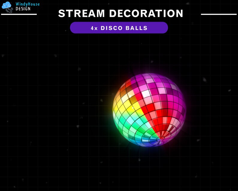 4x Animated Disco Balls Stream Decoration, Colorful Disco Ball Glowing ...