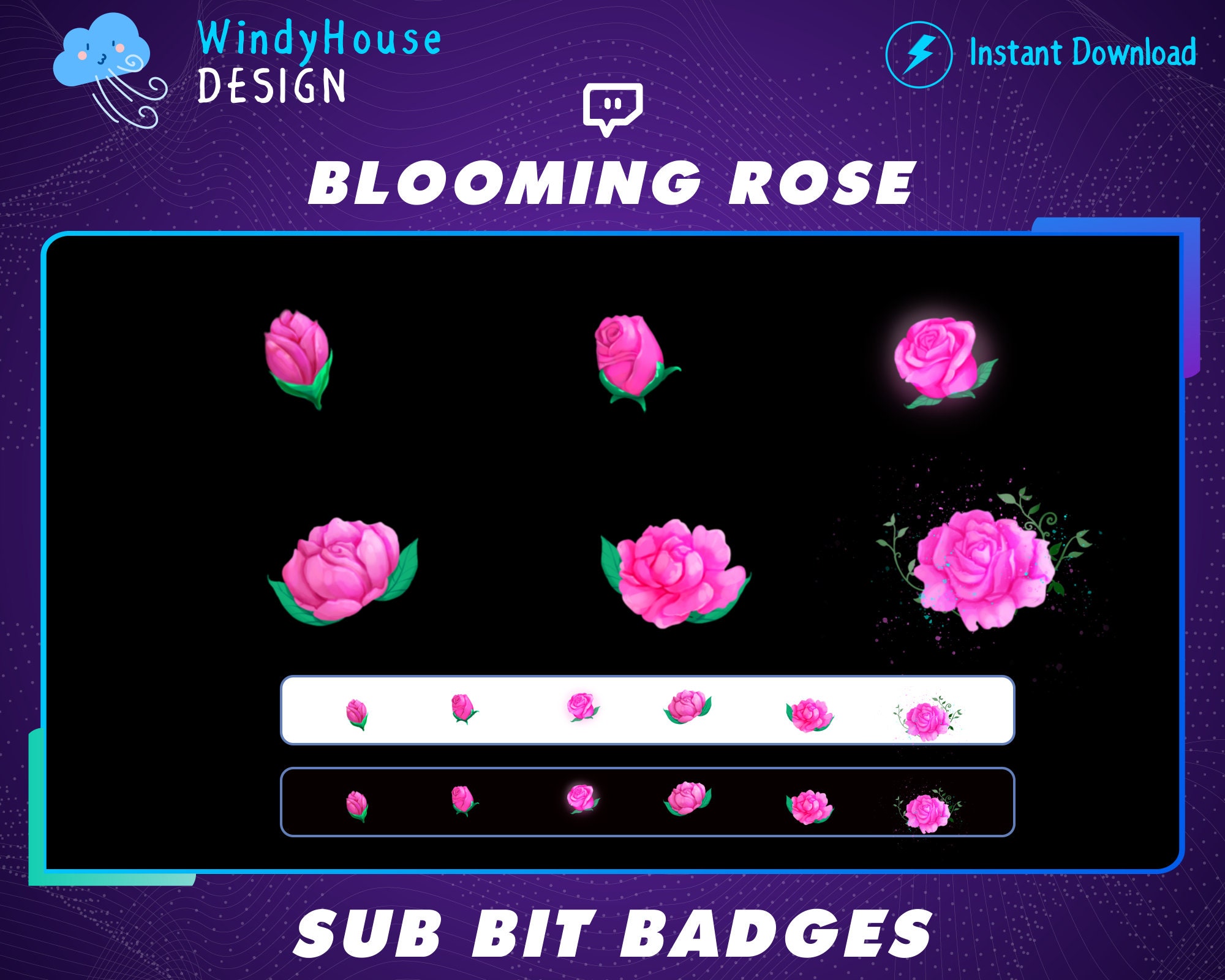 Blooming Rose Sub Badges Pink Rose Badges Sub Cheer Badges - Etsy