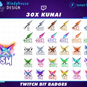 Set of 30 Kunai Twitch Bit Badges, Ninja Weapons Sub Badges for ...