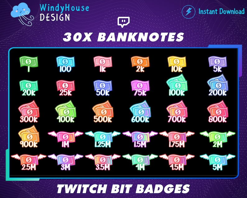 30x Moneys Twitch Bit Badges Coin Twitch Bit Badges Set - Etsy