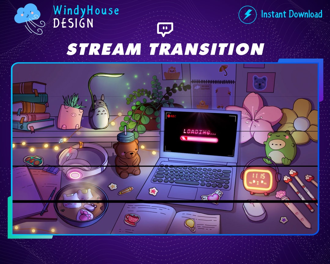 Animated Lofi Desk Twitch Stinger Transition, Twitch OBS Scenes Stinger ...